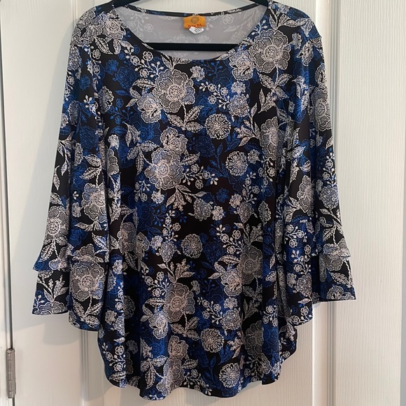 Ruby Rd. | Tops | Ruby Rd X Long Sleeve Shirt With Flutter Sleeves Blue ...